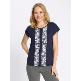 Kurzarmshirt Classic Basics "Kurzarm-Shirt", Damen, Gr. 44, marine, wei&szlig;, 100% Baumwolle, gebl&uuml;mt, gemustert, mehrfarbig, Rundhals, Shirts