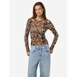Netzshirt Noisy may "NMJUDITH L/S MESH TOP BG NOOS", Damen, Gr. L, schwarz aop:leo, Jersey, Obermaterial: 95% Polyester, 5% Elasthan, bedruckt, regular fit normal, Rundhals, Shirts, transparent
