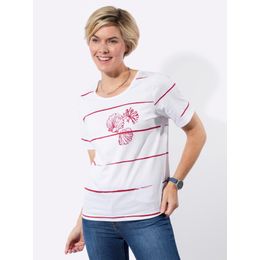 Rundhalsshirt Classic Basics "Halbarmshirt", Damen, Gr. 36, wei&szlig;, rot, bedruckt, 100% Baumwolle, gemustert, mehrfarbig, Rundhals, Shirts Rundhalsshirt