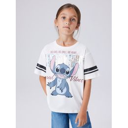 T-Shirt name it "NKFDYMI STITCH SS NREG TOP BOX NOOS WDI", Jungen, Gr. 122/128, cloud dancer, Jersey, Obermaterial: 95% Baumwolle, 5% Elasthan, bedruckt, unifarben, h&uuml;ftbedeckend, Rundhals, Shirts T-Shirt, mit wundersch&ouml;nem Glitzerdruck
