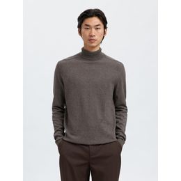 Rollkragenpullover Selected "SLHZREG-KRIS KNIT ROLL NECK", Herren, Gr. S, morel, Strick, Obermaterial: 100% Baumwolle, unifarben, regular fit, Rippb&uuml;ndchen, Pullover Rollkragenpullover