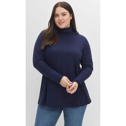 Langarmshirt sheego "Rollkragen-Shirt", Damen, Gr. 48/50, blau (marine), 100% Baumwolle, unifarben, Shirts Langarmshirt