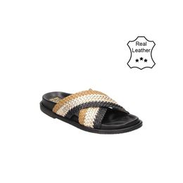 Bullboxer Leder-Hausschuhe in Beige/ Schwarz - 47% | Gr&ouml;&szlig;e 36 | Damen-pantoletten