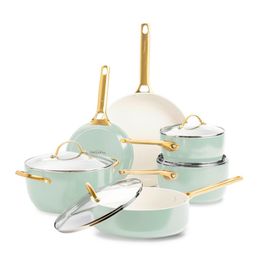Greenpan Kochtopfset Padova Reserve, Gr&uuml;n, Wei&szlig;, Gold, Metall, Glas, 6-teilig, 0 L, rund, PFAS-frei, Kochen, T&ouml;pfe, Topfsets
