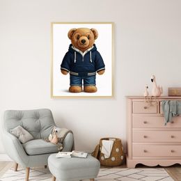 queence Bild mit Rahmen »Teddy Bär mit Jeans und Hoody« Bär Bären Fashion Figuren Mode Modebilder HD Premium Poster-Druck inkl....