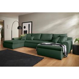 Home Affaire Wohnlandschaft &raquo;Win U-Form, B: 366 cm - OTTO. Verl&auml;ssliche Qualit&auml;t.&laquo; mit Bettfunktion, Bettkasten & 5 Zierkissen gr&uuml;n 100% Polyester