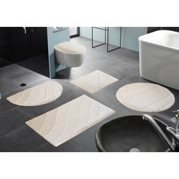 Kleine Wolke Badematte &raquo;Donna&laquo; H&ouml;he 20 mm rutschhemmend beschichtet fu&szlig;bodenheizungsgeeignet schnell trocknend Wellen Design, Pastell, 3-tlg. Set, rechteckig & 