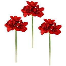 I.GE.A. Kunstblume &raquo;Amaryllis k&uuml;nstlich&laquo; 3er Set Seidenblume Weihnachtsdeko Weihnachtsblume Blumen Zweig Rot