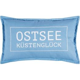 Pad Dekokissen &raquo;COAST&laquo; Made in Europe, Kissenh&uuml;lle ohne F&uuml;llung, maritim, Schriftzug, 1 St&uuml;ck blau Baumwolle