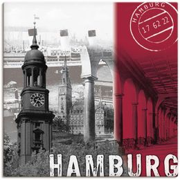 Artland Leinwandbild &raquo;Hamburg_ bordeauxrot&laquo; Deutschland 1 Stk. tlg. auf Holzrahmen gespannt rot Leinwand