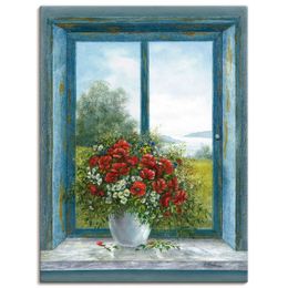 Artland Wandbild &raquo;Mohnblumen am Fenster&laquo; Arrangements 1 Stk. tlg. auf Holzrahmen gespannt Farbe Bild(er): blau