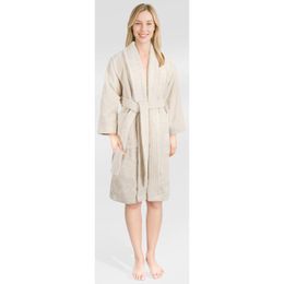 HAMMETEX Damenbademantel &raquo;Ren, 100% Baumwolle&laquo; 380 g/m&sup2; Frottee Bademantel mit Taschen &ndash; Saugf&auml;hig & Weich Beige S L&auml;nge: 100 cm Luxuri&ouml;ser...