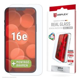 Displex Displayschutzglas &raquo;Real Glass Screen Protector inkl. Case&laquo; f&uuml;r Apple iPhone 16e Displayschutzfolie, Schutzfolie, Bildschirmschutz, kratz- & sto&szlig;fest 