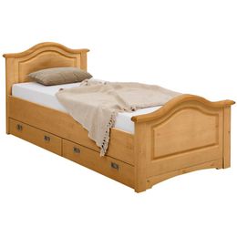 OTTO HOME Massivholzbett &raquo;Konrad, Stauraumbett, Messinggriffe, rustikaler Landhausstil&laquo; mit FSC -zertifiziertem Massivholz, Liegeh&ouml;he 40 cm natur...