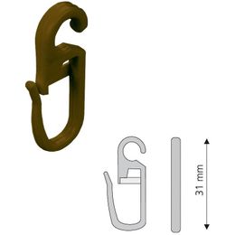 Liedeco Faltenclip Faltenlegehaken, f&uuml;r Gardinenringe nussbaum B/H/L: 3,1 cm