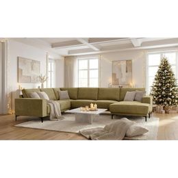 OTTO home Wohnlandschaft &raquo;OLAND U-Form, XXL, B: 342 cm, Skandi-Design&laquo; Skandi-Design in Struktur, Flachgewebe, Luxus-Microfaser, Boucle gr&uuml;n 100% 