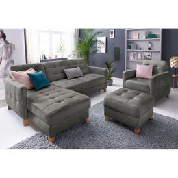 exxpo - sofa fashion Ecksofa &raquo;Elio, kompakt, bequem & zeitloses Design, Breite 217cm, L-Form&laquo; wahlweise mit Bettfunktion grau Luxus-Kunstleder;
