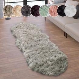 Paco Home Fellteppich &raquo;Playa 960&laquo; fellf&ouml;rmig 64 mm H&ouml;he Kunstfell, Flokati-Optik, Hochflor, weich und flauschig, Uni-Farben grau Obermaterial: 100%...