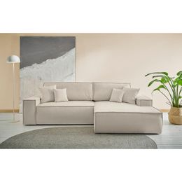 OTTO HOME Ecksofa &raquo;FINNLEY, L-Form 257 cm, Schlafsofa&laquo; mit Bettkasten, in Boucl&eacute;, Struktur fein und Mega Cord Creme