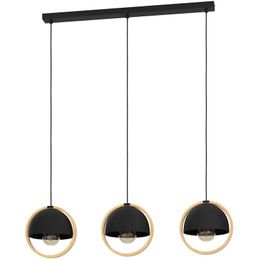 Eglo Hängeleuchte »Callow Hängelampe, Metall und Holz, Esszimmerlampe, E27, Pendellampe« E27 1 Stk. Hängeleuchte Callow schwarz, braun 3X40W L:93...