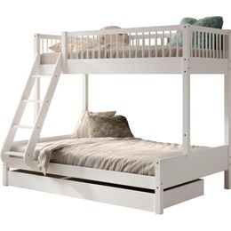 Vipack Etagenbett &raquo;Forrest Massivholzbett Made in Europe, stabil und hochwertig gebaut&laquo; Liegefl&auml;che 90/140x200cm, mit Leiter, Rolllattenrost u. Bettschublade