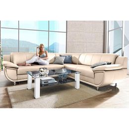 Trendmanufaktur Ecksofa &raquo;Rondo wahlweise mit Schlaffunktion, bequeme Armlehnen, Bestseller&laquo; L-Form, wahlw.mit Federkern, F&uuml;&szlig;e chromfarben, Unser...