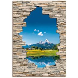 Artland Wandbild &raquo;Landschaft in den Alpen Blick Steinmauer&laquo; Berge & Alpenbilder 1 Stk. tlg. auf Holzrahmen gespannt Farbe Bild(er): blau
