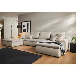 Home Affaire Wohnlandschaft &raquo;Win U-Form, B: 366 cm - OTTO. Verl&auml;ssliche Qualit&auml;t.&laquo; mit Bettfunktion, Bettkasten & 5 Zierkissen beige 100% Polyester