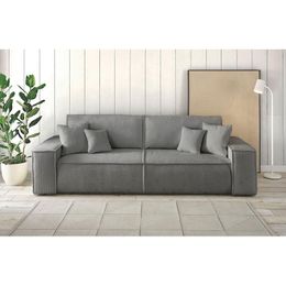 OTTO home 3-Sitzer &raquo;FINNLEY, Schlafsofa 257 cm - OTTO. Verl&auml;ssliche Qualit&auml;t.&laquo; mit Bettkasten, in Boucl&eacute;, Struktur fein und Mega Cord grau Bezugstoff 