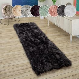 Paco Home Hochflor-L&auml;ufer &raquo;Playa 960&laquo; rechteckig 64 mm H&ouml;he L&auml;ufer, Kunstfell, Flokati-Optik, weich und flauschig, Uni-Farben schwarz Obermaterial:...