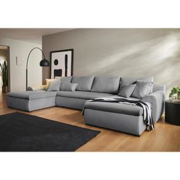 Home Affaire Wohnlandschaft &raquo;Win U-Form, B: 366 cm - OTTO. Verl&auml;ssliche Qualit&auml;t.&laquo; mit Bettfunktion, Bettkasten & 5 Zierkissen grau 100% Polyester