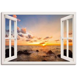 Artland Wandbild »Fensterblick Sonnenuntergang am Meer« Fensterblick 1 Stk. tlg. als Alubild, Leinwandbild in verschied. Größen Farbe Bild(er): weiß