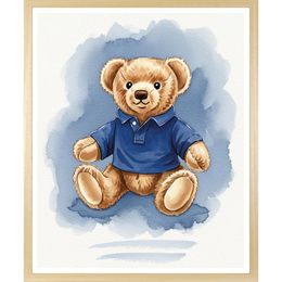 queence Bild mit Rahmen &raquo;Vintage Polo Teddy B&auml;r in Poloshirt&laquo; B&auml;r B&auml;ren Fashion Figuren Mode Modebilder HD Premium Poster-Druck inkl. Echtholzrahmen 