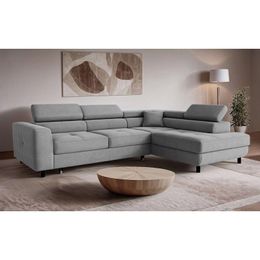 OTTO HOME Ecksofa »AADEN Schlafsofa 254 cm - OTTO. Verlässliche Qualität.« mit Bettfunktion, Bettkasten, Kopfstützen, rechts/links bestellbar grau