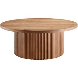 Salesfever Couchtisch &raquo;mit Massivholz-Lamellen, &Oslash; 85 cm&laquo; 1 Stk. tlg. Moderner Wohnzimmertisch aus Holz in nat&uuml;rlichem Look Walnuss