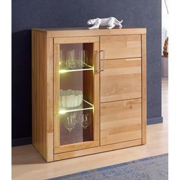 Home Affaire Vitrine &raquo;LOGO75, Einlegeboden verstellbar,1Glast&uuml;r,1Holzt&uuml;r,Wohnzimmer,Stauraum&laquo; B/T/H:90/40/100cm,Front massivholz,6 F&auml;cher,Griffe 