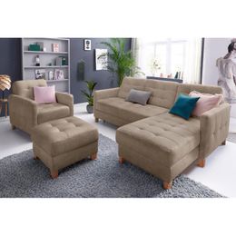 exxpo - sofa fashion Ecksofa &raquo;Elio, kompakt, bequem & zeitloses Design, Breite 217cm, L-Form&laquo; wahlweise mit Bettfunktion braun Luxus-Kunstleder;