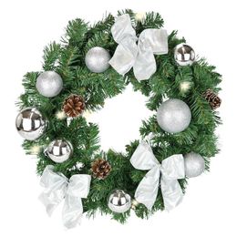 I.GE.A. Kunstkranz &raquo;LED-Weihnachtskranz dekoriert&laquo; Kranz mit Kugeln Schleifen Beleuchtung Tannenkranz Silber