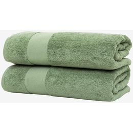 WOLKENFELD Duscht&uuml;cher &raquo;Premium Low-Twist Baumwolle 550 g/m&sup2; &ndash; 2 gro&szlig;e Duscht&uuml;cher&laquo; 70&times;140 cm &ndash; weich, saugf&auml;hig und ideal f&uuml;r Bad & Wellness Gr&uuml;n...