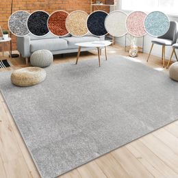 Paco Home Teppich &raquo;Porto 890&laquo; rechteckig 13 mm H&ouml;he Kurzflor, Uni-Farben, ideal im Wohnzimmer & Schlafzimmer silberfarben Obermaterial: 100%...