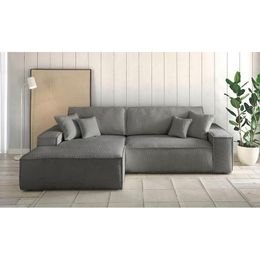 OTTO home Ecksofa &raquo;FINNLEY, L-Form 257 cm, Schlafsofa&laquo; mit Bettkasten, in Boucl&eacute;, Struktur fein und Mega Cord grau Bezugstoff aus 90% recyceltem 