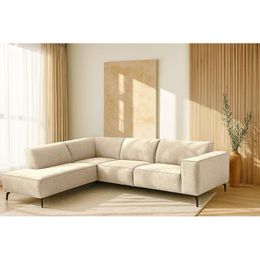 Places of Style Ecksofa &raquo;Lorcan, Breite 275 cm, weiches Sitzgef&uuml;hl&laquo; Massivholz- oder Metallf&uuml;&szlig;e, Lederoptik, Struktur, Chenille, Boucle beige Struktur