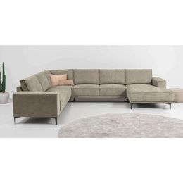 OTTO HOME Wohnlandschaft &raquo;OLAND U-Form, XXL, B: 342 cm, Skandi-Design&laquo; Skandi-Design in Struktur, Flachgewebe, Luxus-Microfaser, Boucle brown