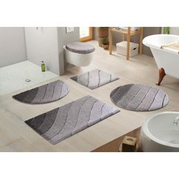 Kleine Wolke Badematte &raquo;Donna&laquo; H&ouml;he 20 mm rutschhemmend beschichtet fu&szlig;bodenheizungsgeeignet schnell trocknend Wellen Design, Pastell, 3-tlg. Set, rechteckig & 