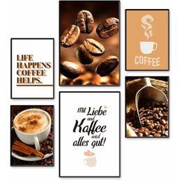 Artland Poster &raquo;Kaffee Vielfalt&laquo; Kaffee Bilder Set, 6 Stk. tlg. Bilder Set, 6tlg. 4xDIN A4 / 2xDIN A3, ohne Rahmen Farbe Bild(er): braun