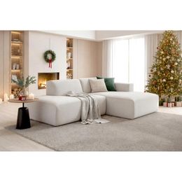 Andas Ecksofa &raquo;Noord mit Kedernaht, Breite 227 cm, L-Form&laquo; Cord, Struktur, Webstoff, mit Wellenunterfederung, Massivholzrahmen cream