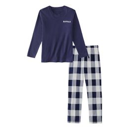 Buffalo Pyjama Packung, 1 St&uuml;ck, 2 tlg. Schlafanzug im coolen Karolook navy /offwhite kariert 122/128 122/128 Langer Pyjama f&uuml;r Kids von Buffalo