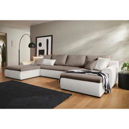 Home Affaire Wohnlandschaft &raquo;Win U-Form, B: 366 cm - OTTO. Verl&auml;ssliche Qualit&auml;t.&laquo; mit Bettfunktion, Bettkasten & 5 Zierkissen grau