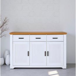 Inter Link Sideboard &raquo;Sideboard Maluno&laquo; 1 Stk. tlg. Kiefer Massiv, Soft-Close, Stauraum, BxTxH: ca. 166, 4 x 48, 3 x 104 cm Weiss, Eiche Colori