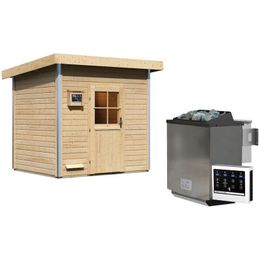 Karibu Saunahaus &raquo;Ralf&laquo; Set, Ofen 9 kW Bio externe Strg easy naturbelassen